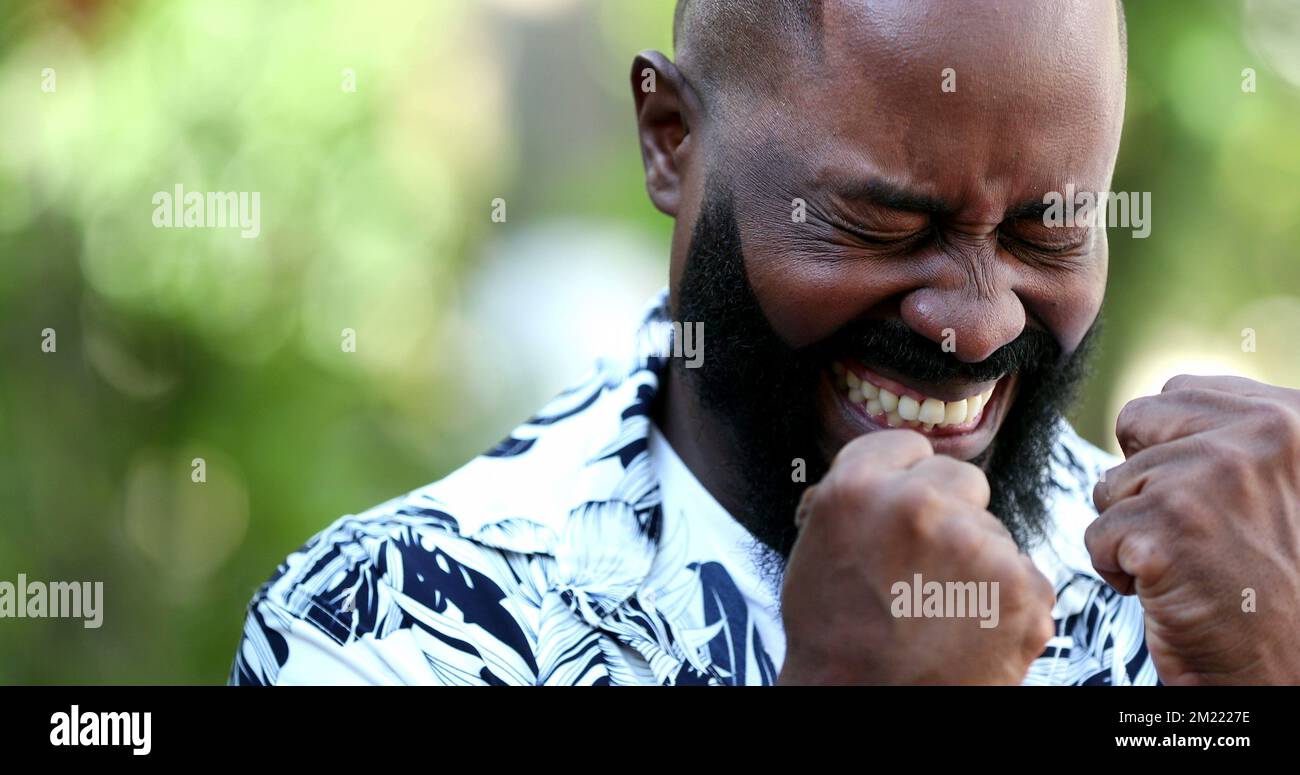 Euphoric man celebrates success. Overjoyed person feeling enthusiastic ...