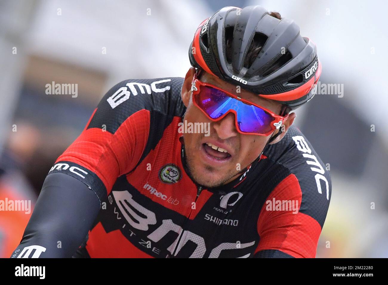 Belgian Greg Van Avermaet of BMC Racing Team crosses the finish line at ...