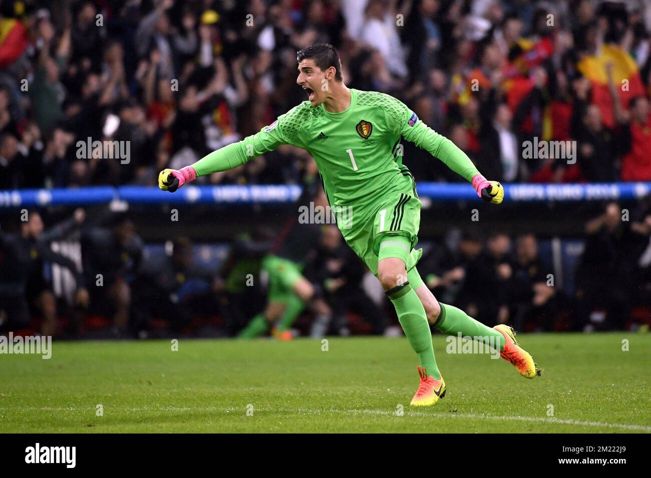 Belgium's goalkeeper Thibaut Courtois pictured during a soccer game ...