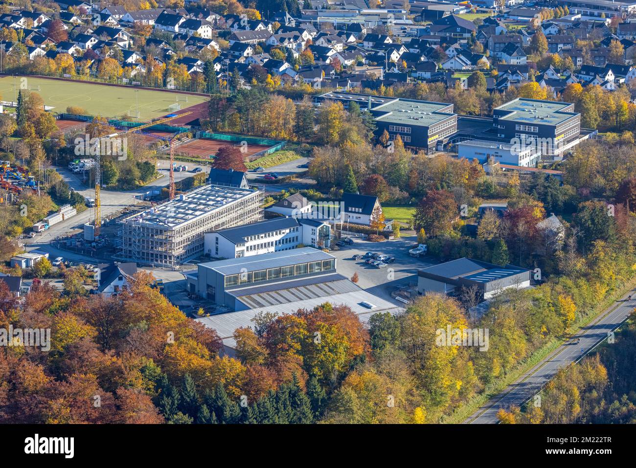 Aerial view, construction site with new building on the premises of ...