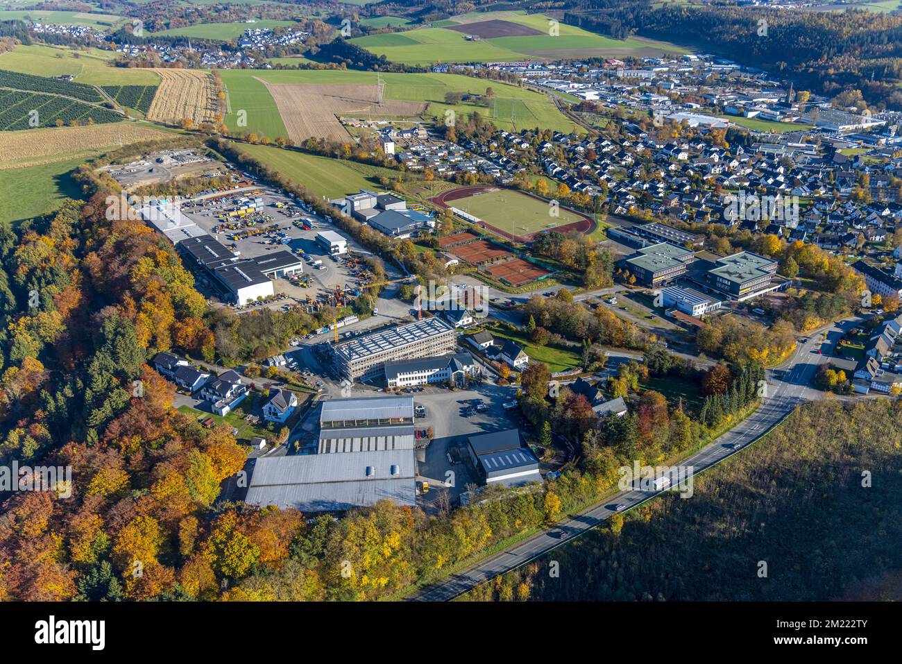 Aerial view, construction site with new building on the premises of ...