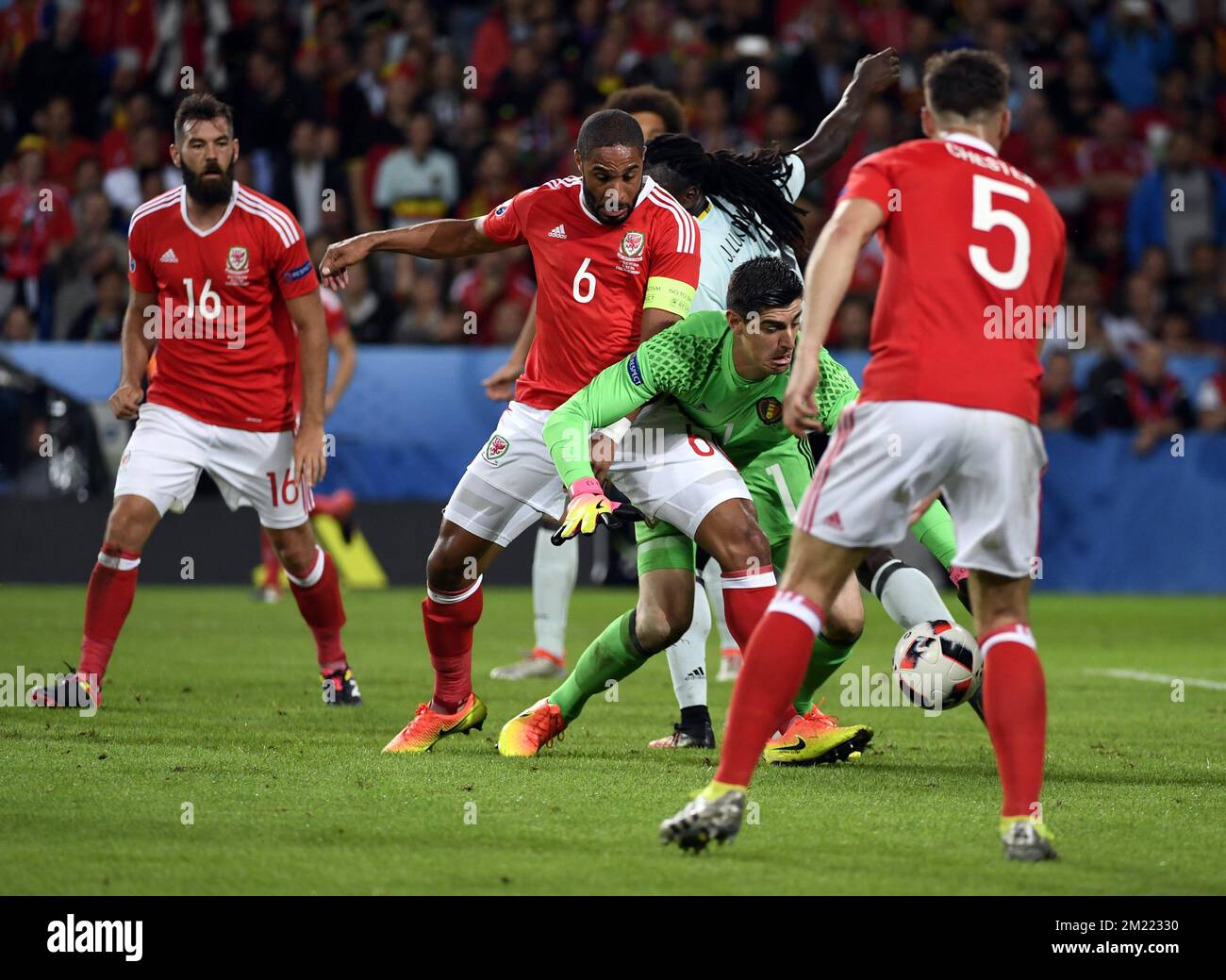 Wales' Joe Ledley, Wales' Ashley Williams, Belgium's goalkeeper Thibaut ...