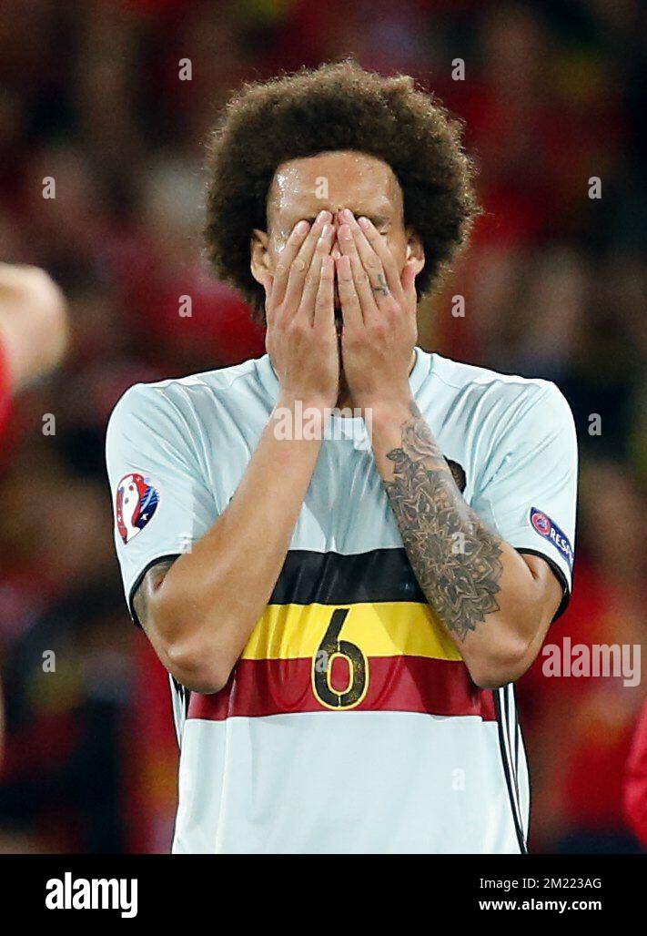 Belgium's Axel Witsel looks dejected after a soccer game between ...