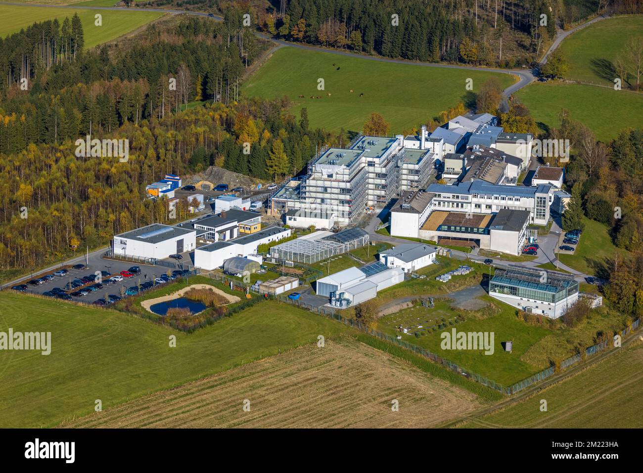 Aerial view, construction site with extension building at Fraunhofer ...
