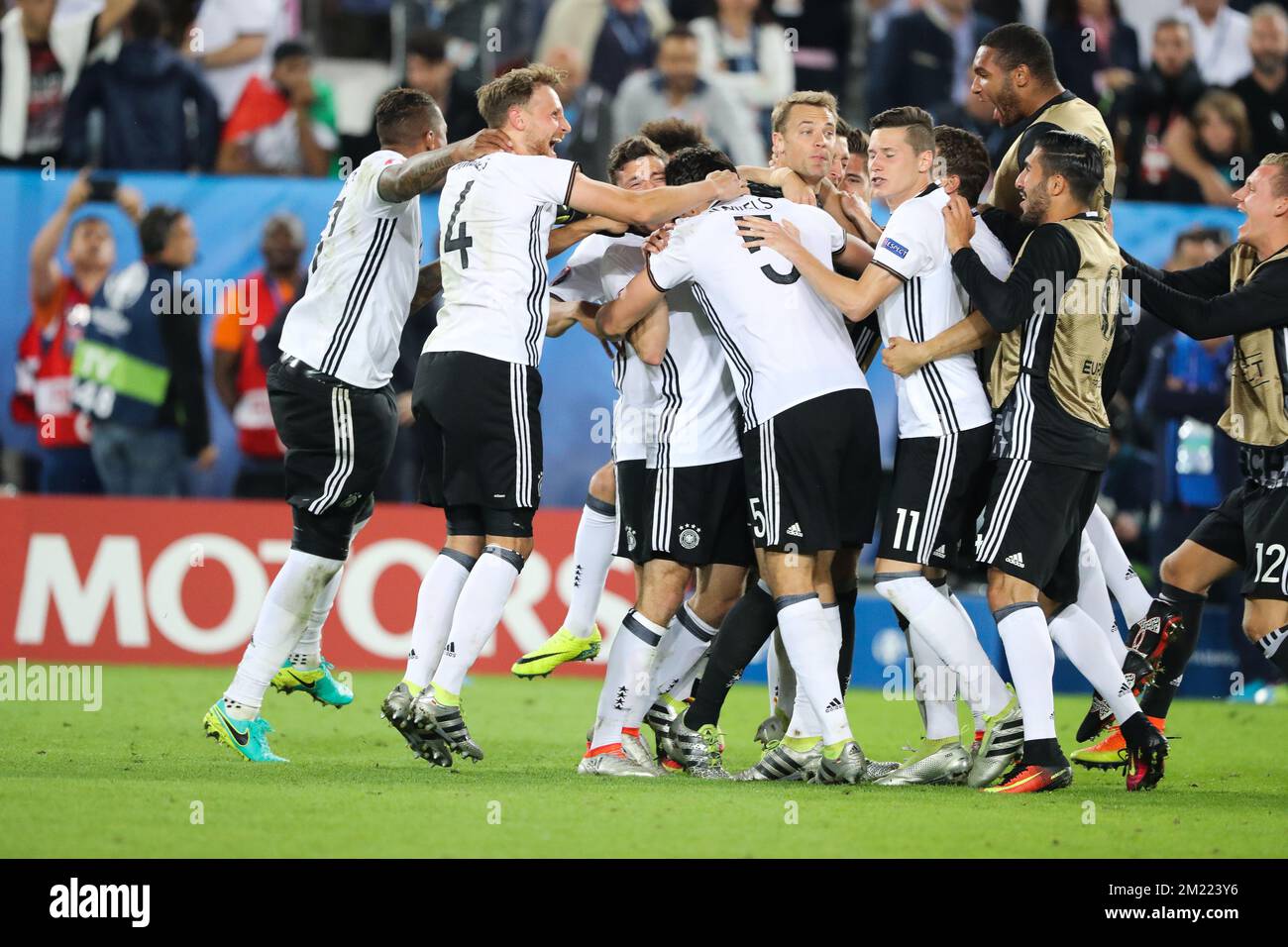Germany's players celebrate after a soccer game between German team and ...