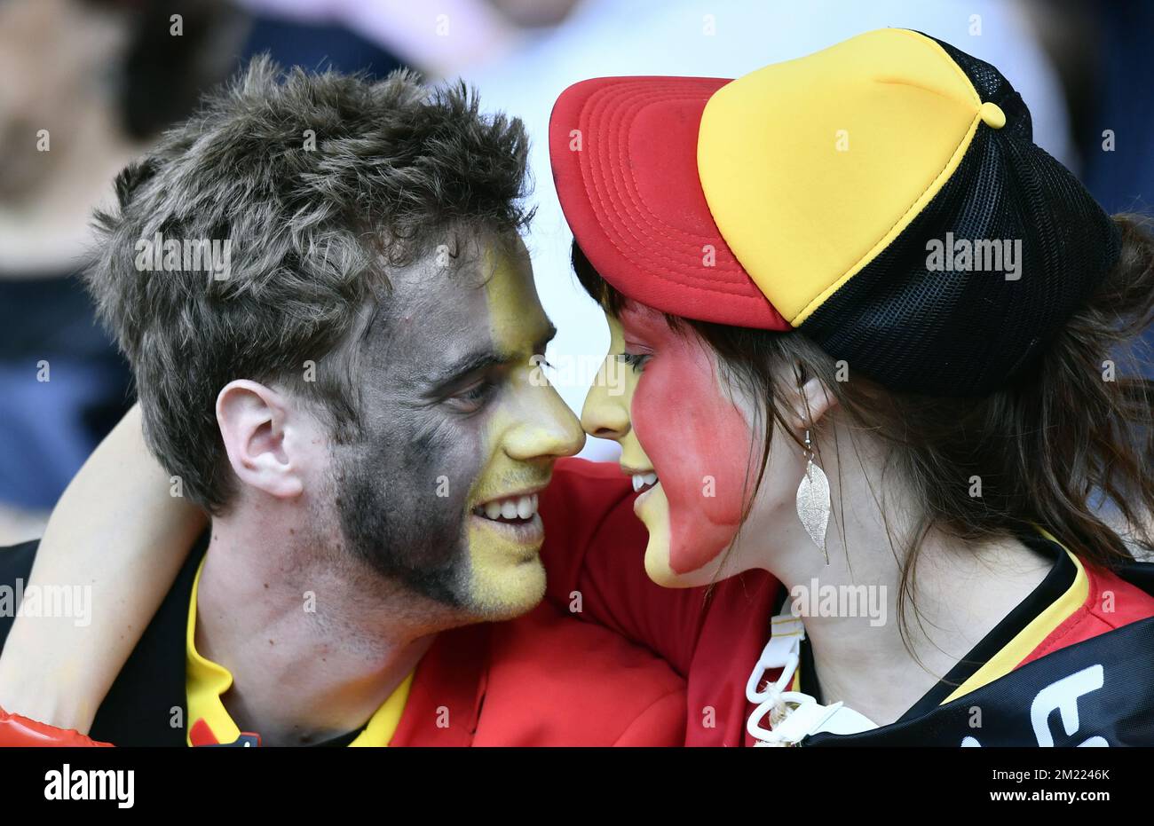 Belgium's supporters, a couple kissing each others, seen ahead of a ...