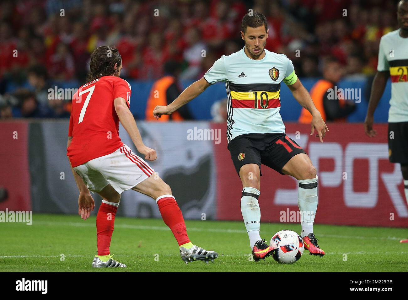 Joe Allen of Wales, Eden Hazard of Belgium during the UEFA EURO 2016 ...
