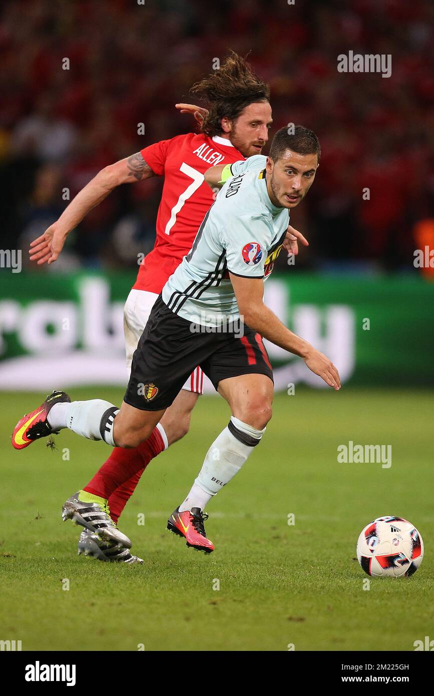 Joe Allen of Wales, Eden Hazard of Belgium during the UEFA EURO 2016 ...