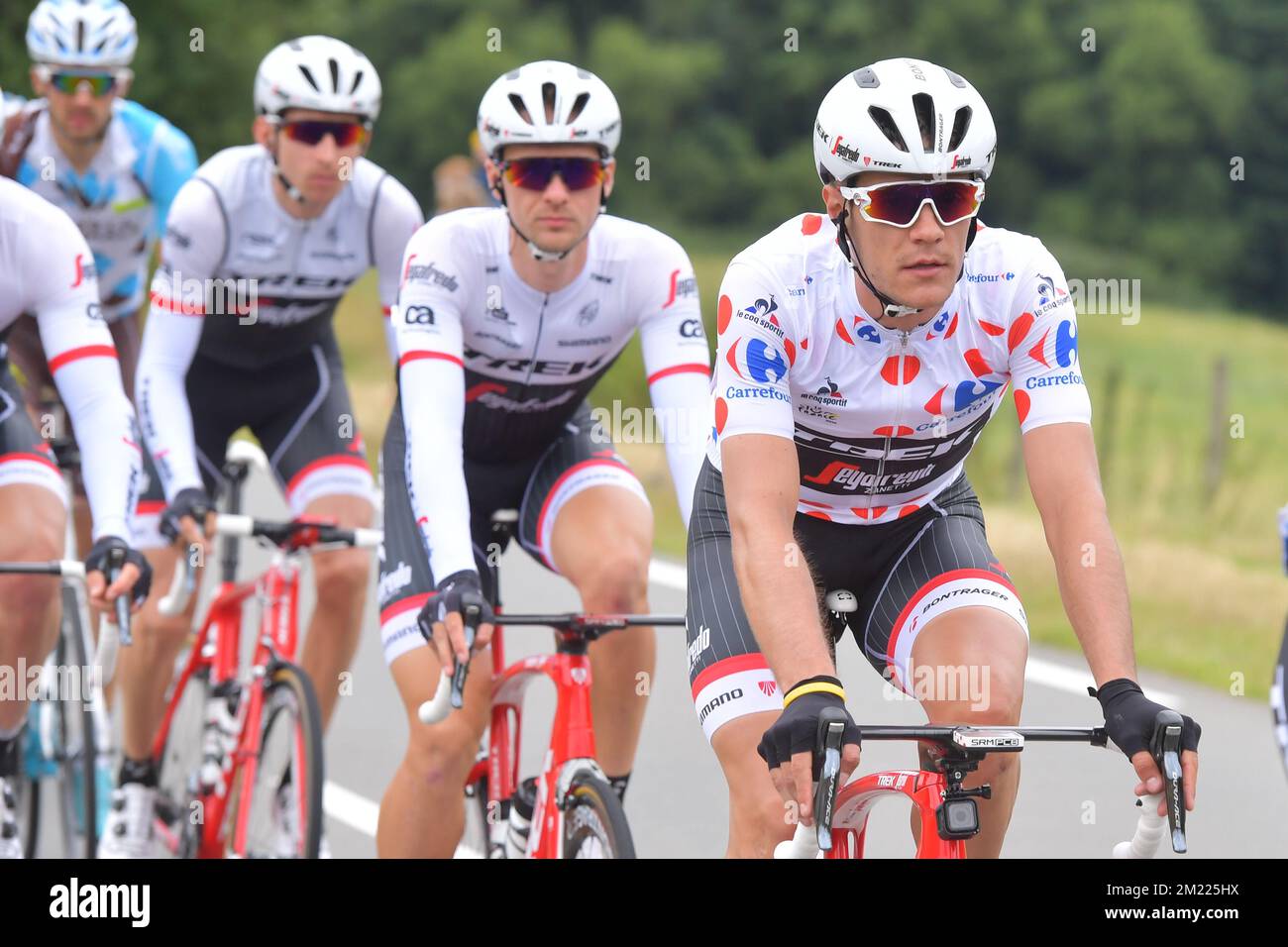 Belgian Jasper Stuyven of Trek-Segafredo, wearing the Polka-Dot jersey ...