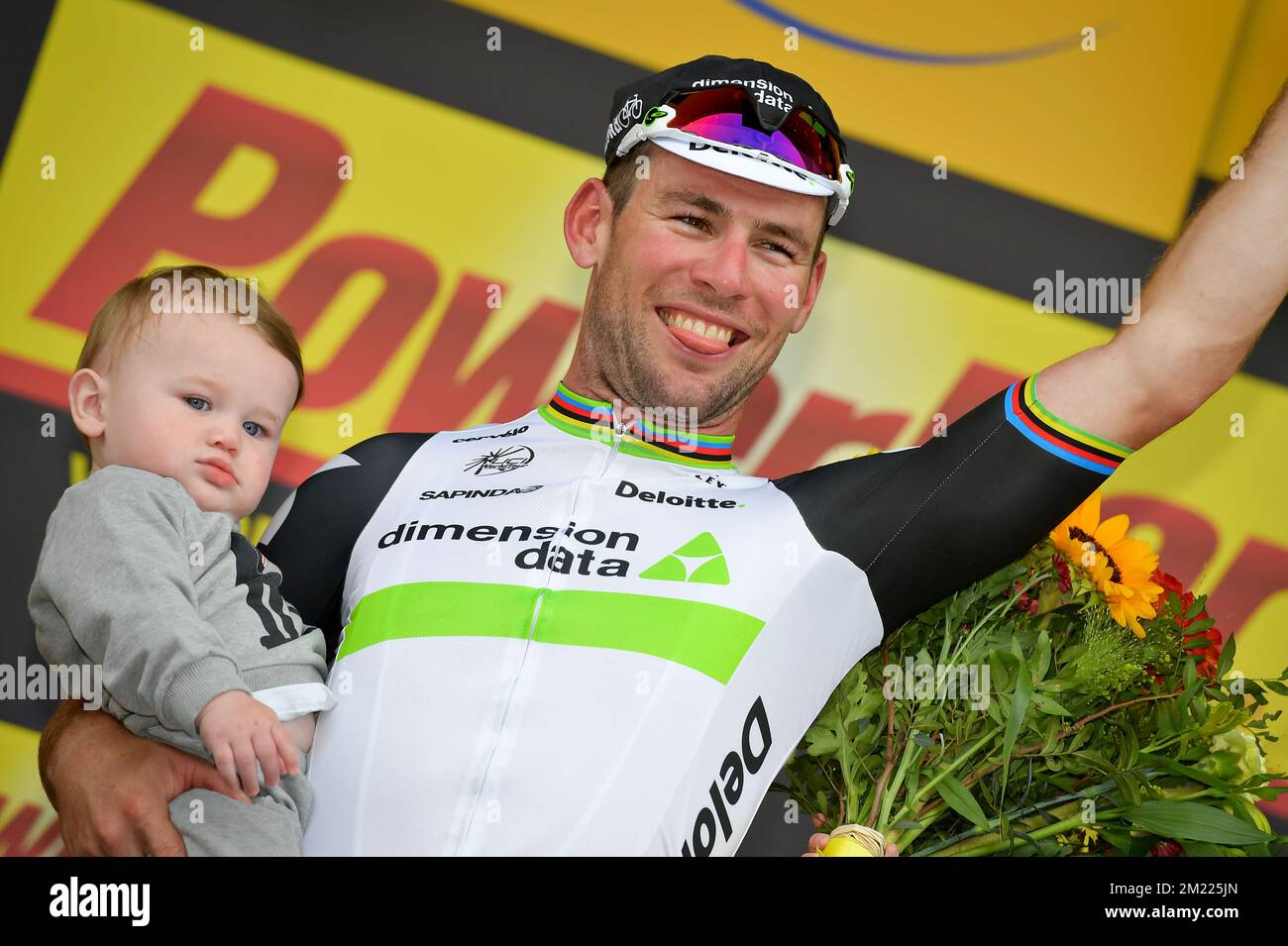 British Mark Cavendish of Dimension Data with his son Frey David on the ...