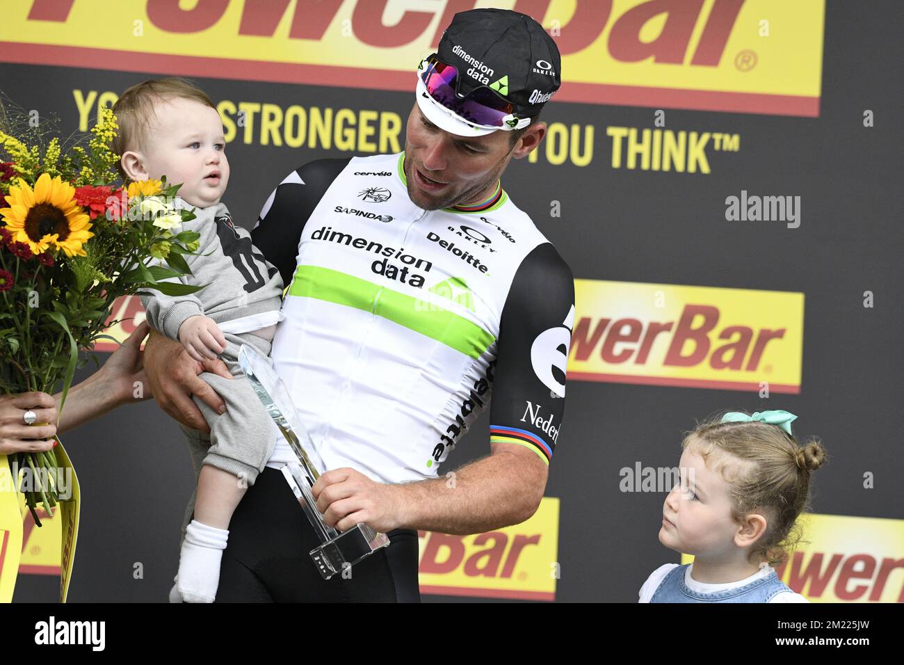 British Mark Cavendish of Dimension Data with his son Frey David and ...