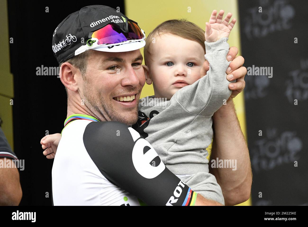 British Mark Cavendish of Dimension Data and his son Frey David ...