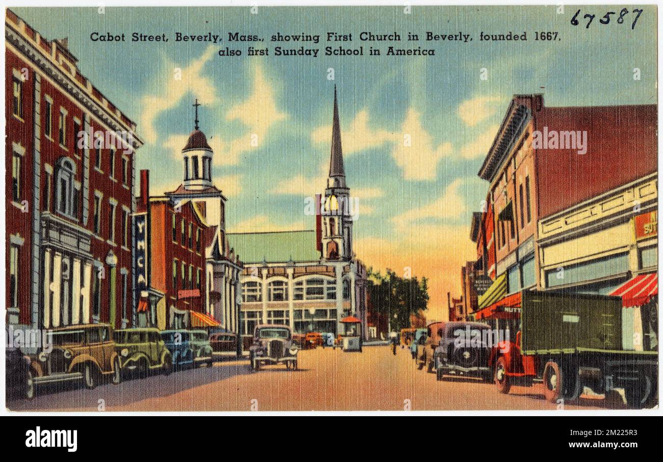 Cabot Street, Beverly, Mass., showing First Church in Beverly, founded ...