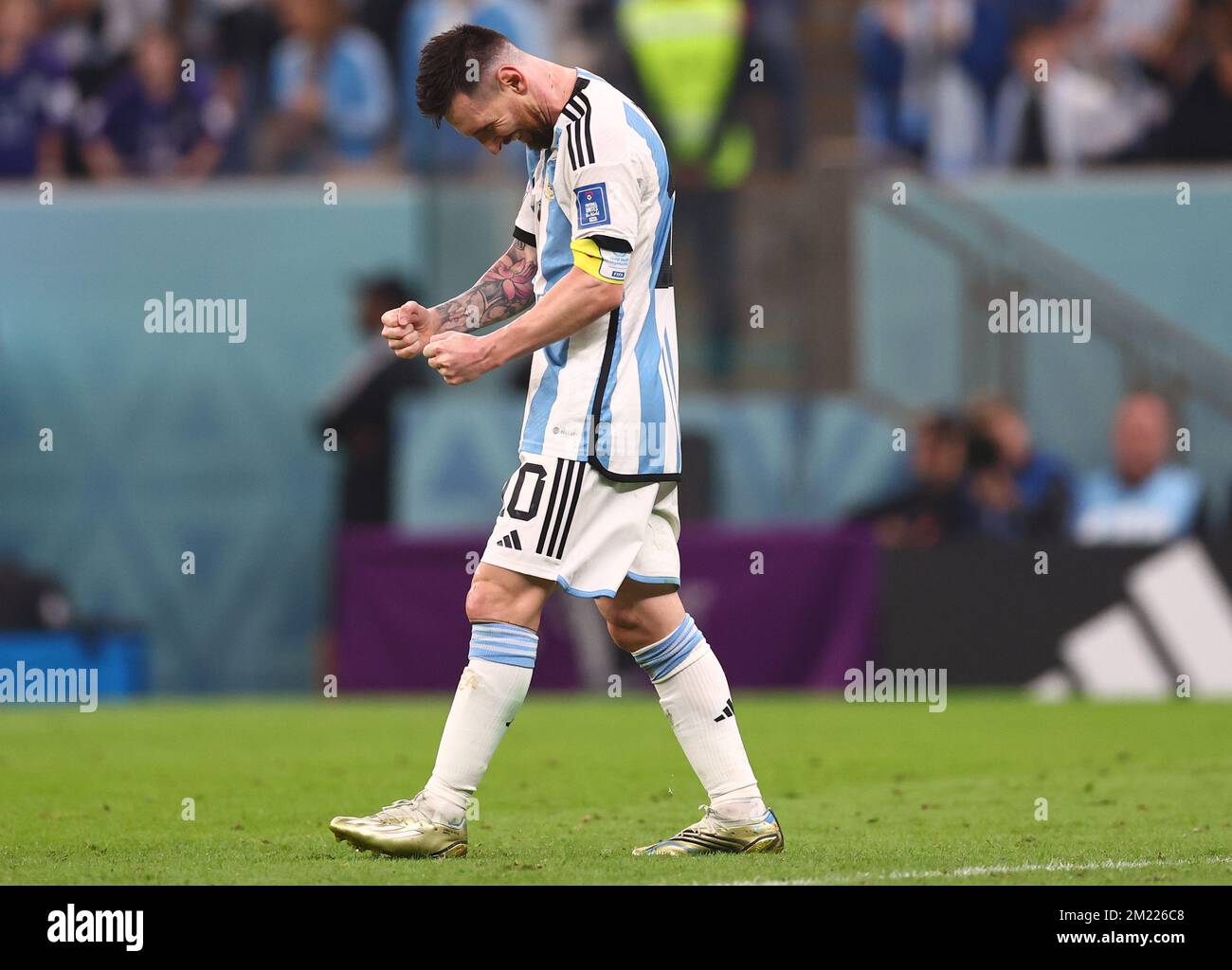 Doha, Qatar, 13th December 2022. Lionel Messi of Argentina celebrates ...