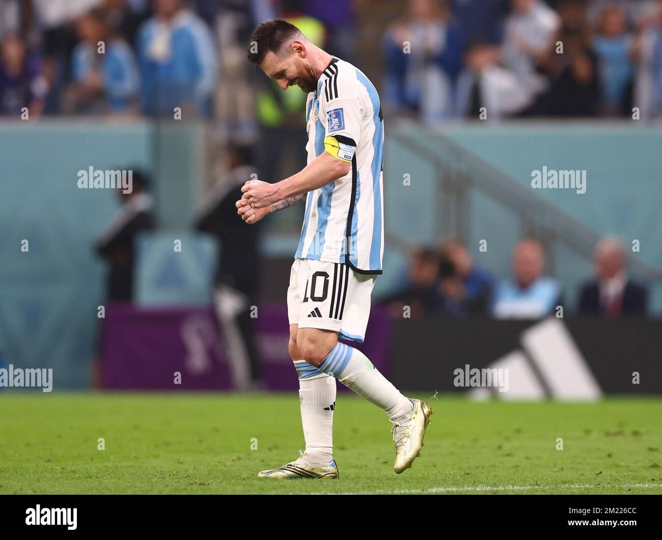 Doha, Qatar, 13th December 2022. Lionel Messi of Argentina celebrates ...