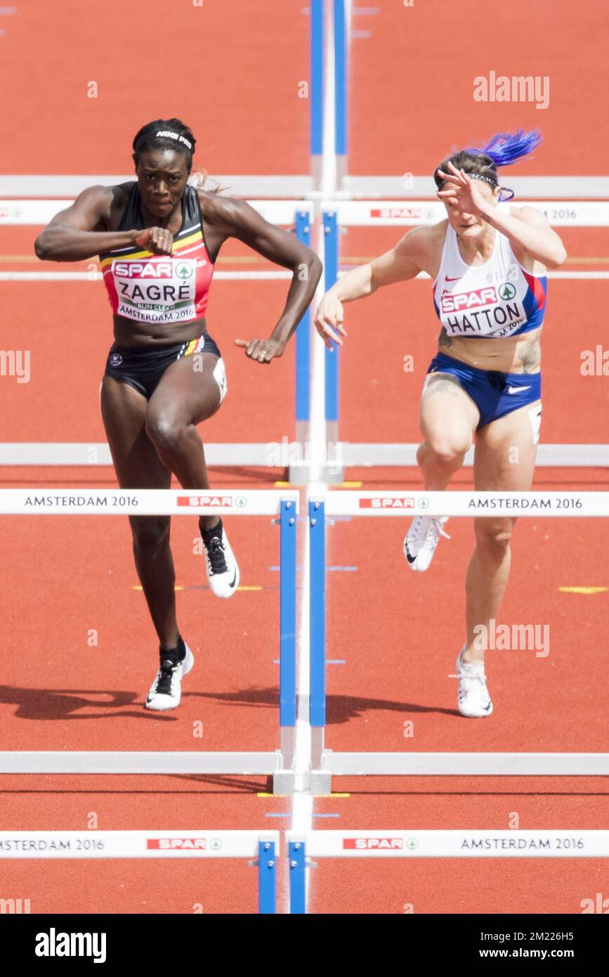 Belgian Anne Zagre pictured in action during the women's 100m hurdles ...