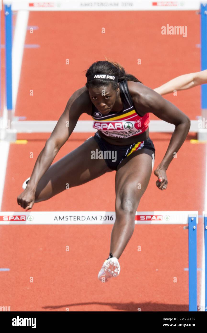 Belgian Anne Zagre pictured in action during the women's 100m hurdles ...