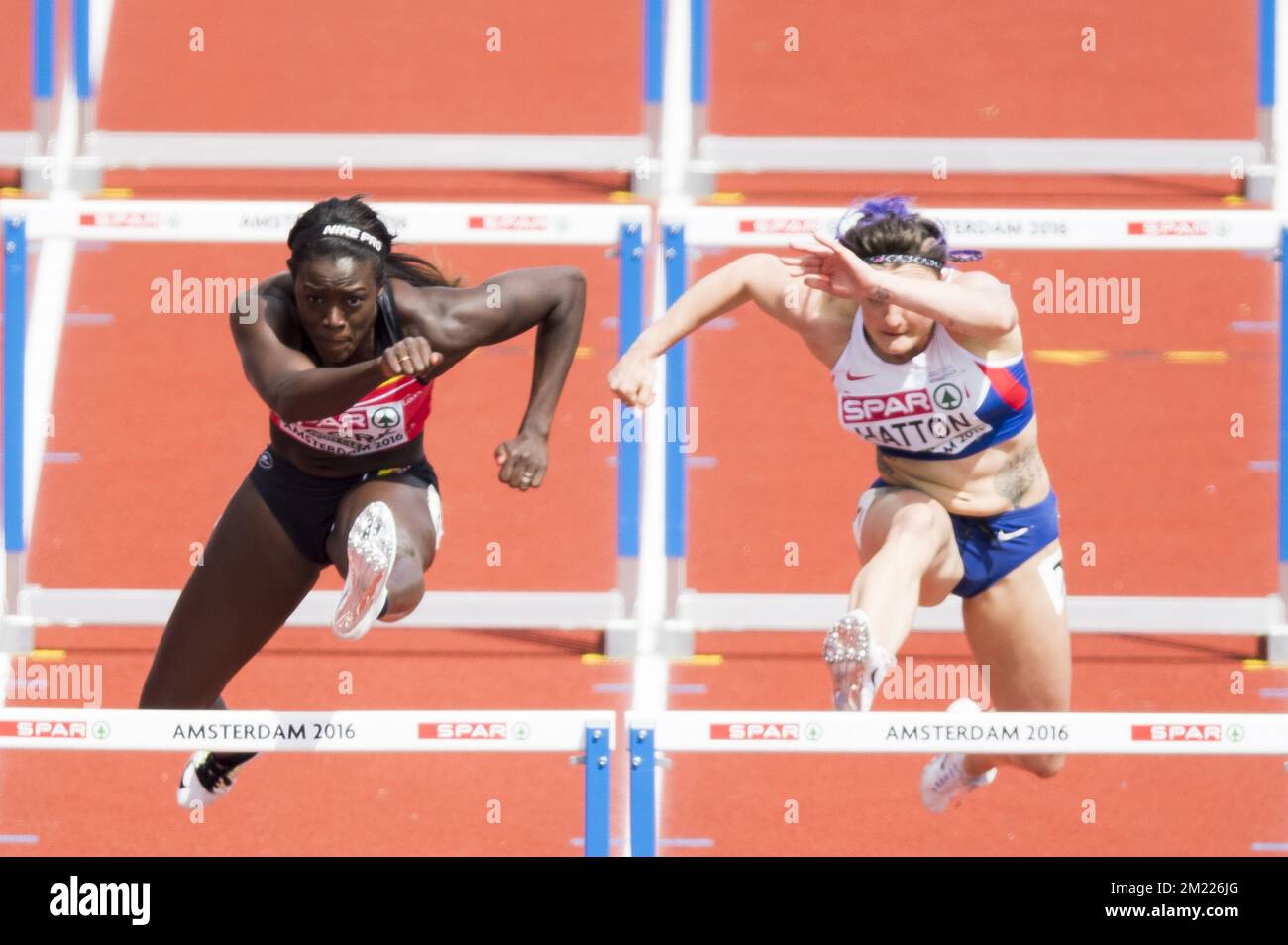 Belgian Anne Zagre pictured in action during the women's 100m hurdles ...