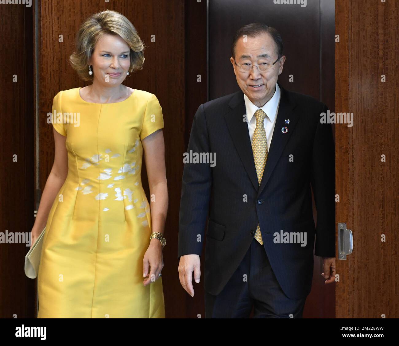 Queen Mathilde of Belgium and UN Secretary-General Ban Ki-moon pictured ...