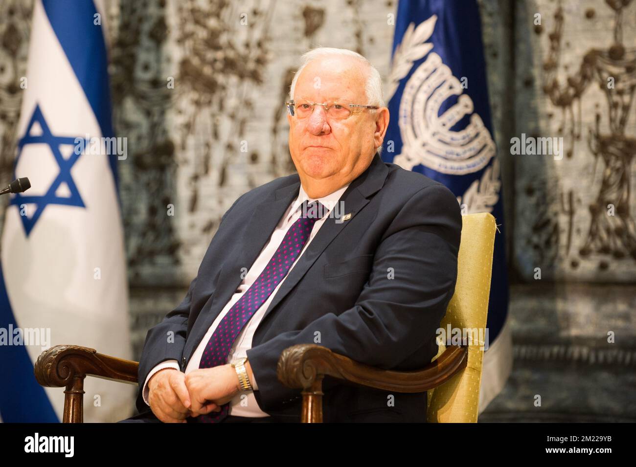 Israel President Reuven Rivlin pictured as he meets the Prince de Ligne descendants at Yad ...