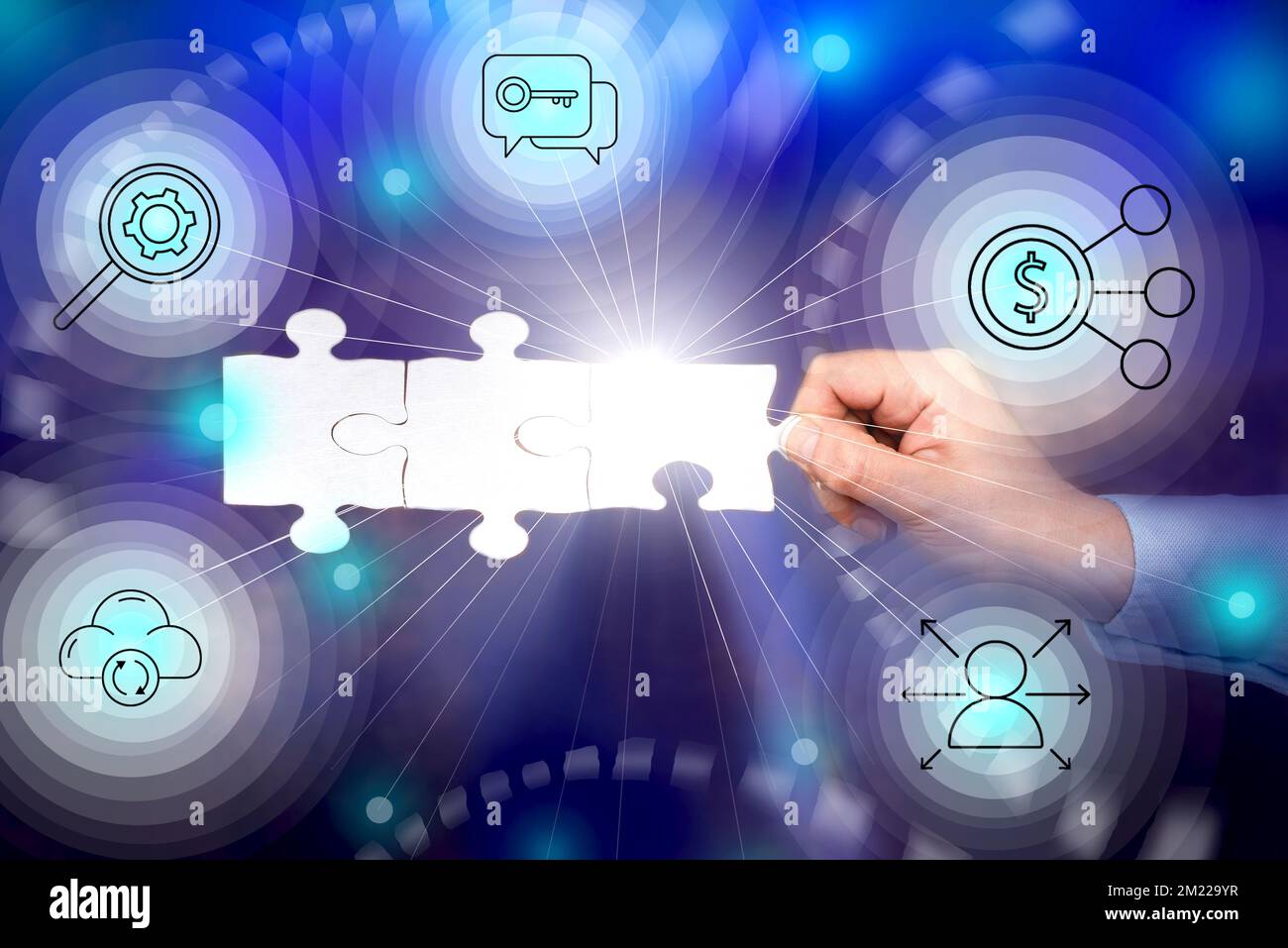 Hand Holding Jigsaw Puzzle Piece Unlocking New Futuristic Technologies ...