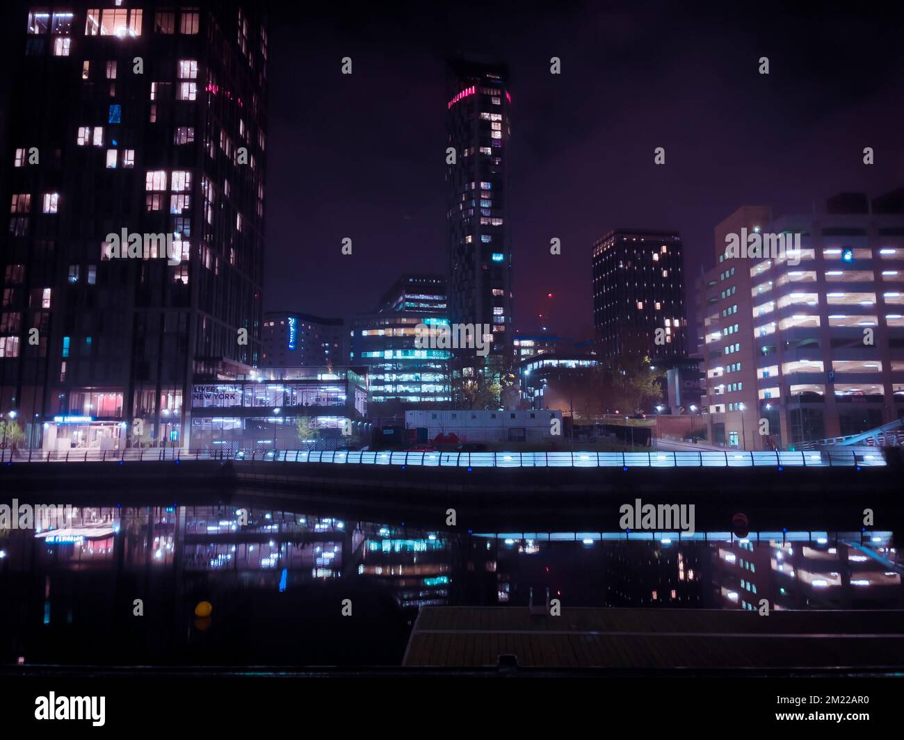The beautiful illuminated downtown skyline at night in Liverpool, UK ...