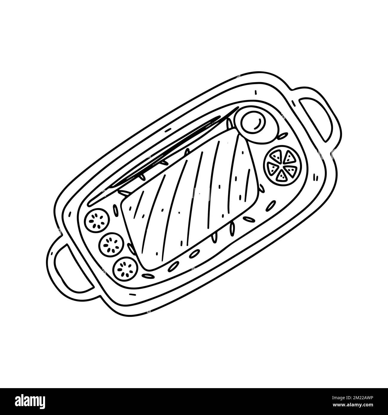 Pork with rice in hand drawn doodle style. Chinese meal. Vector ...