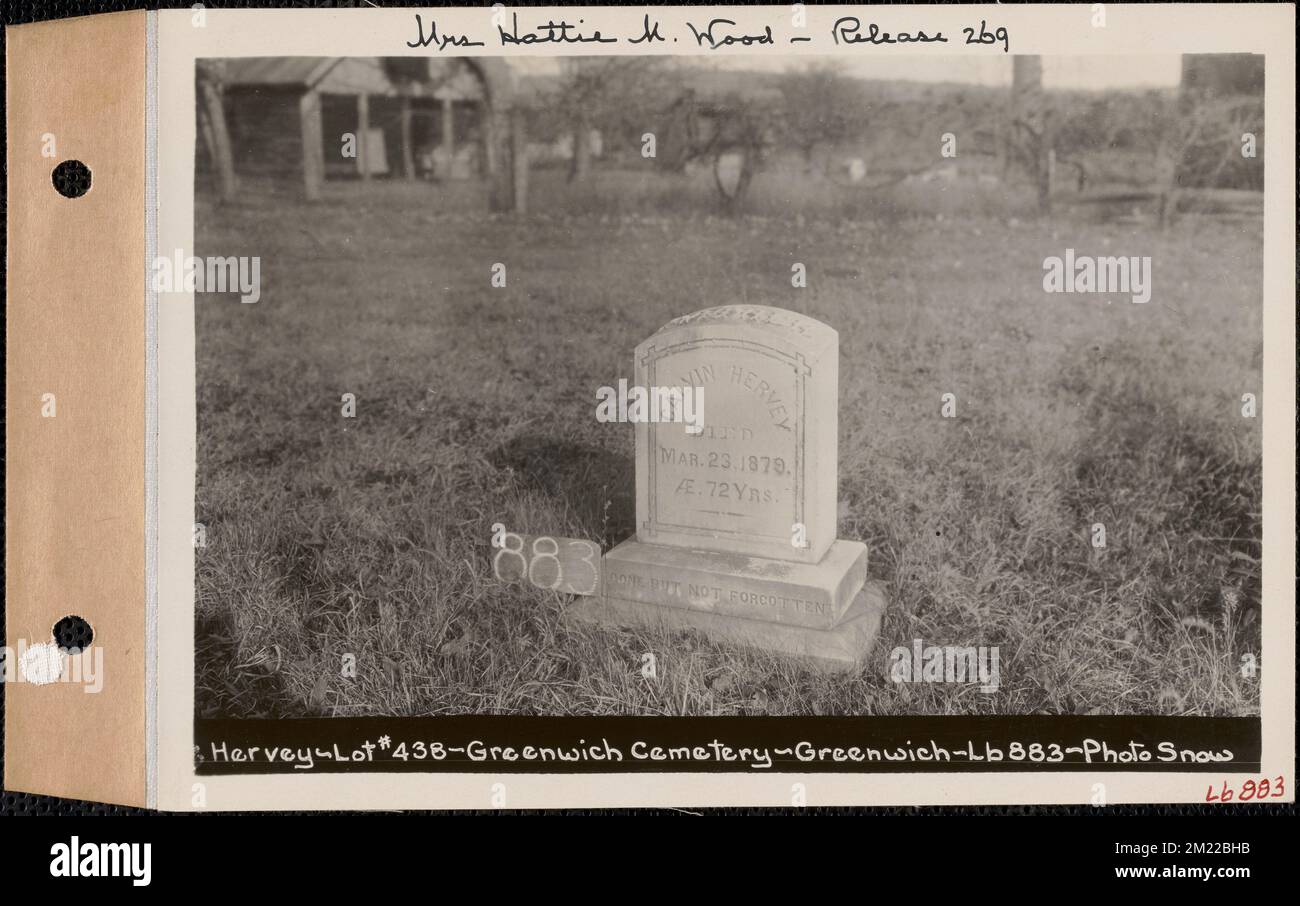 Calvin Hervey, Greenwich Cemetery, Old section, lot 438, Greenwich, Mass., ca. 1930-1931 : Mrs ...