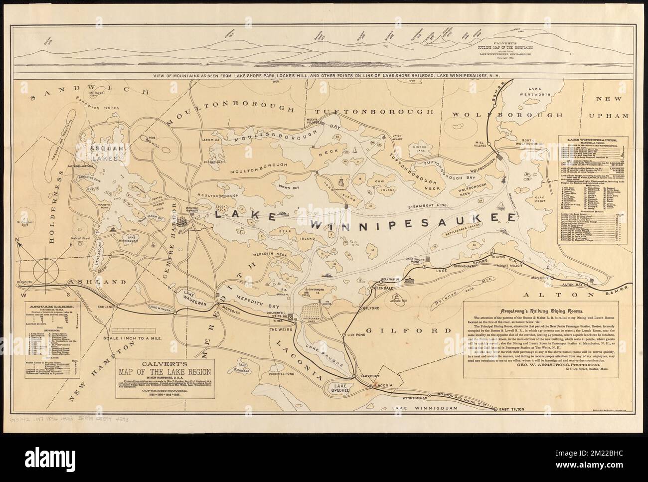 Calvert's map of the lake region in New Hampshire, U.S.A. , Railroads ...