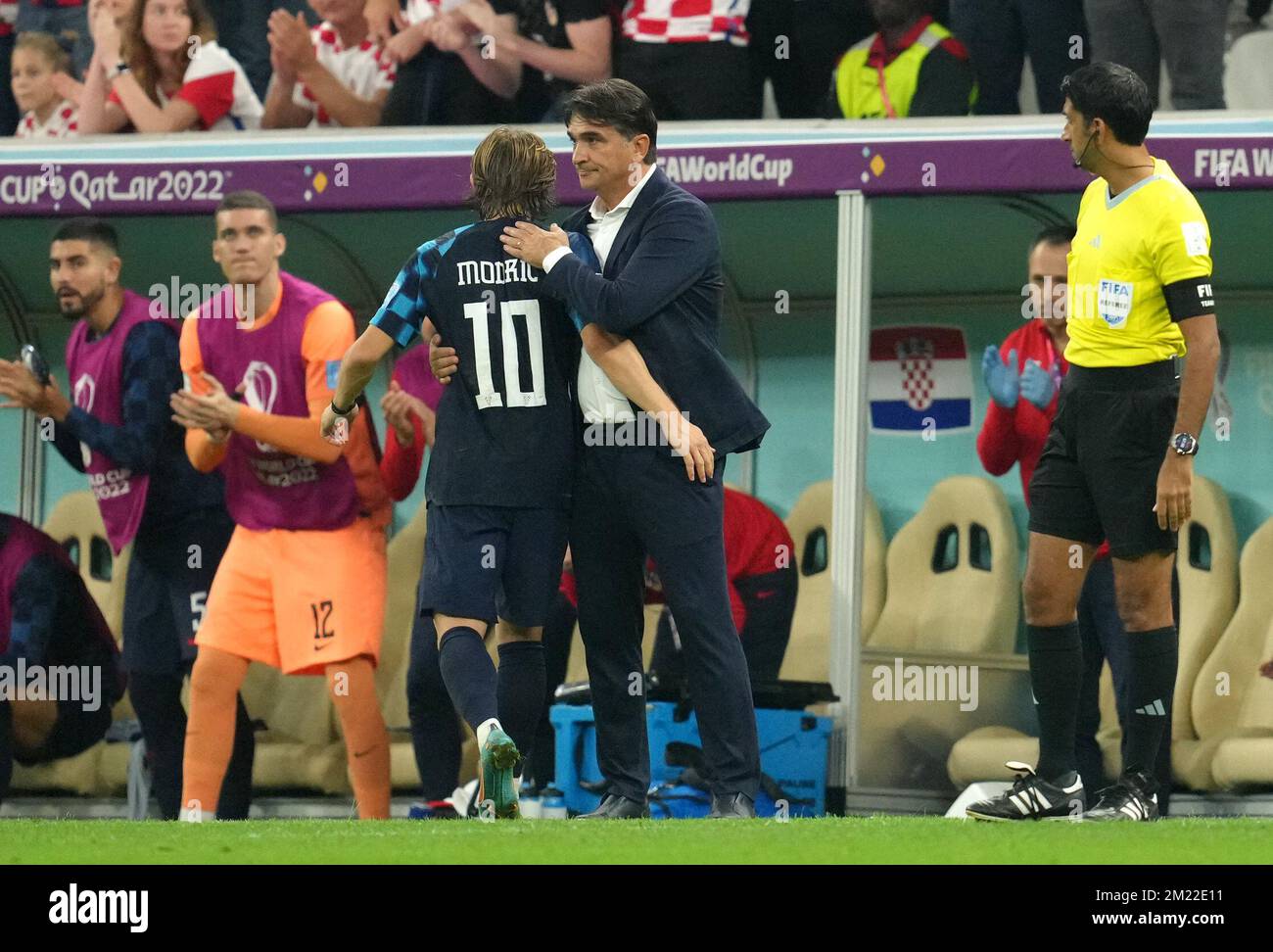 Croatia's Luka Modric is greeted by Croatia manager Zlatko Dalic after ...