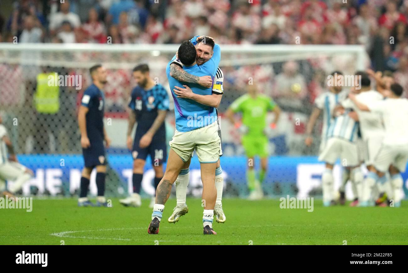 Argentina's Lionel Messi (facing) celebrates after the FIFA World Cup ...