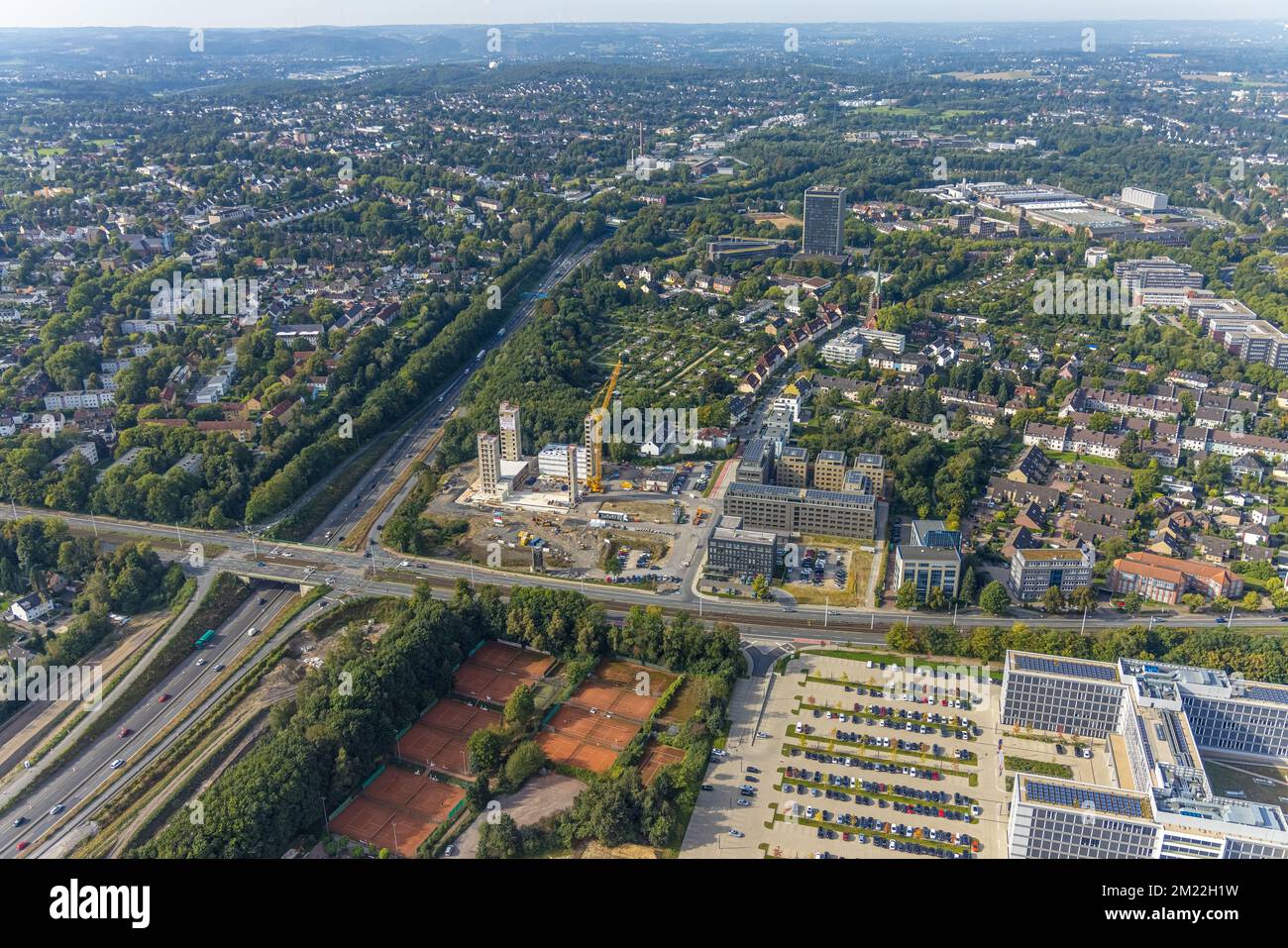 Aerial view, construction site and new construction of a building complex in modular ...