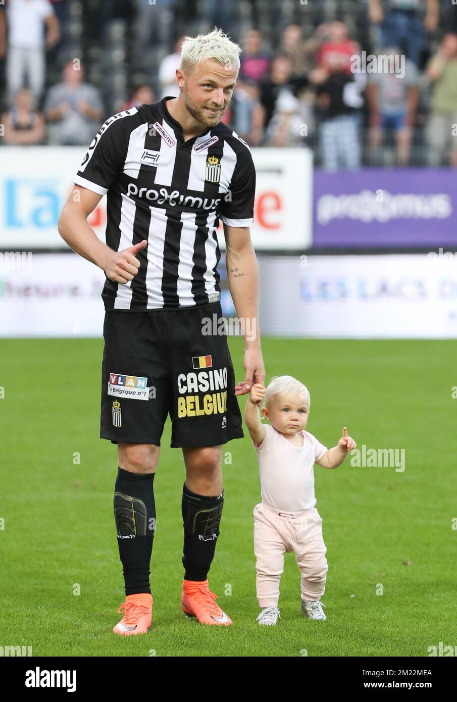 Charleroi's David Pollet and his daughter Louna celebrate after scoring ...