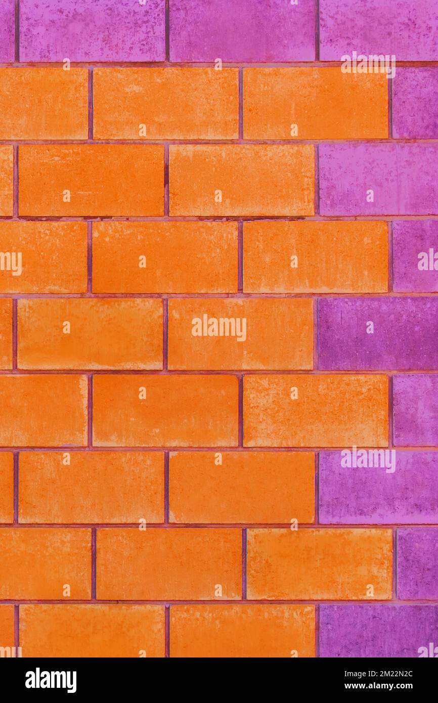 Orange and purple paint on brick blocks urban color vibrant design wall ...