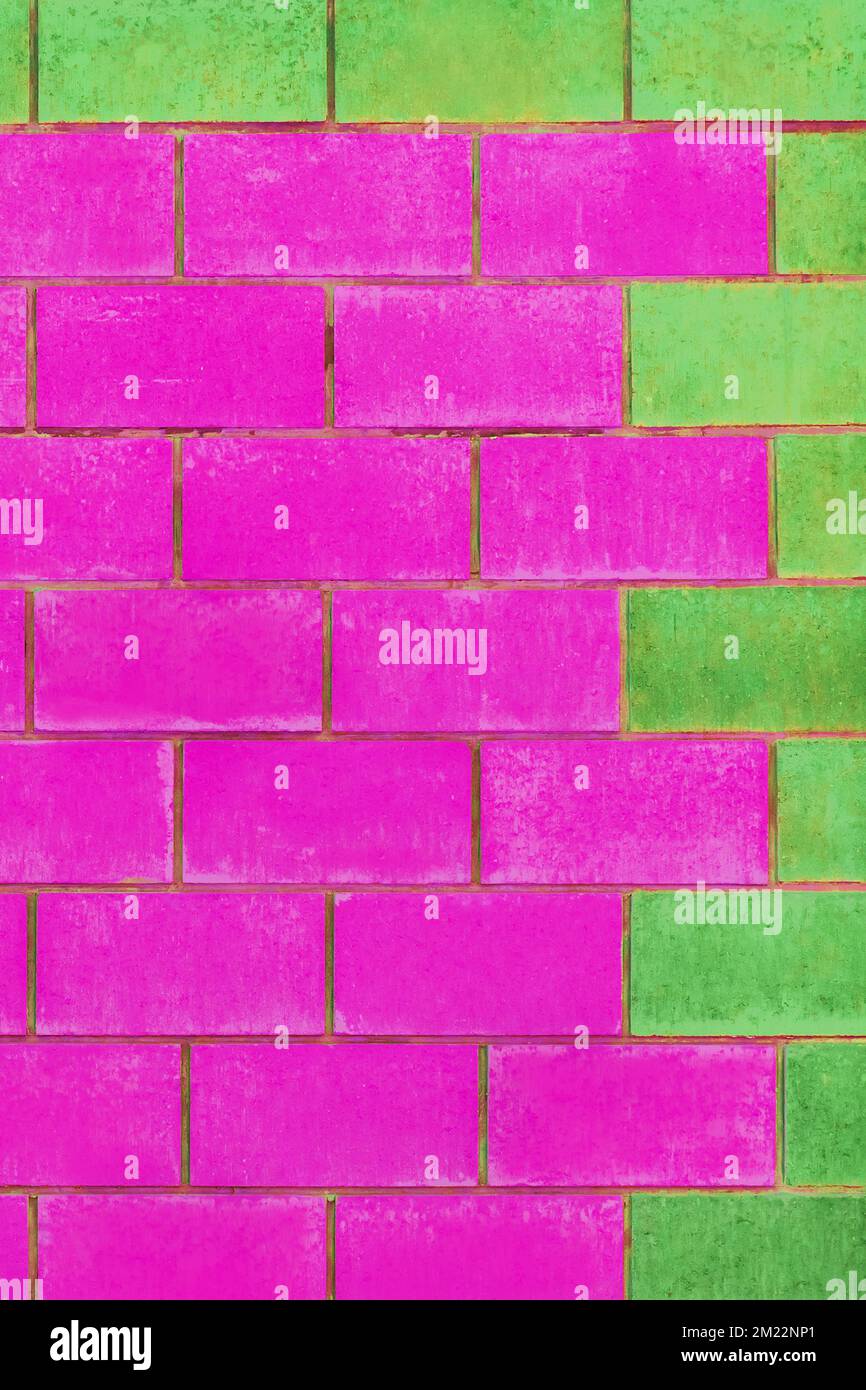 Green and purple pink paint on brick blocks urban color vibrant design ...