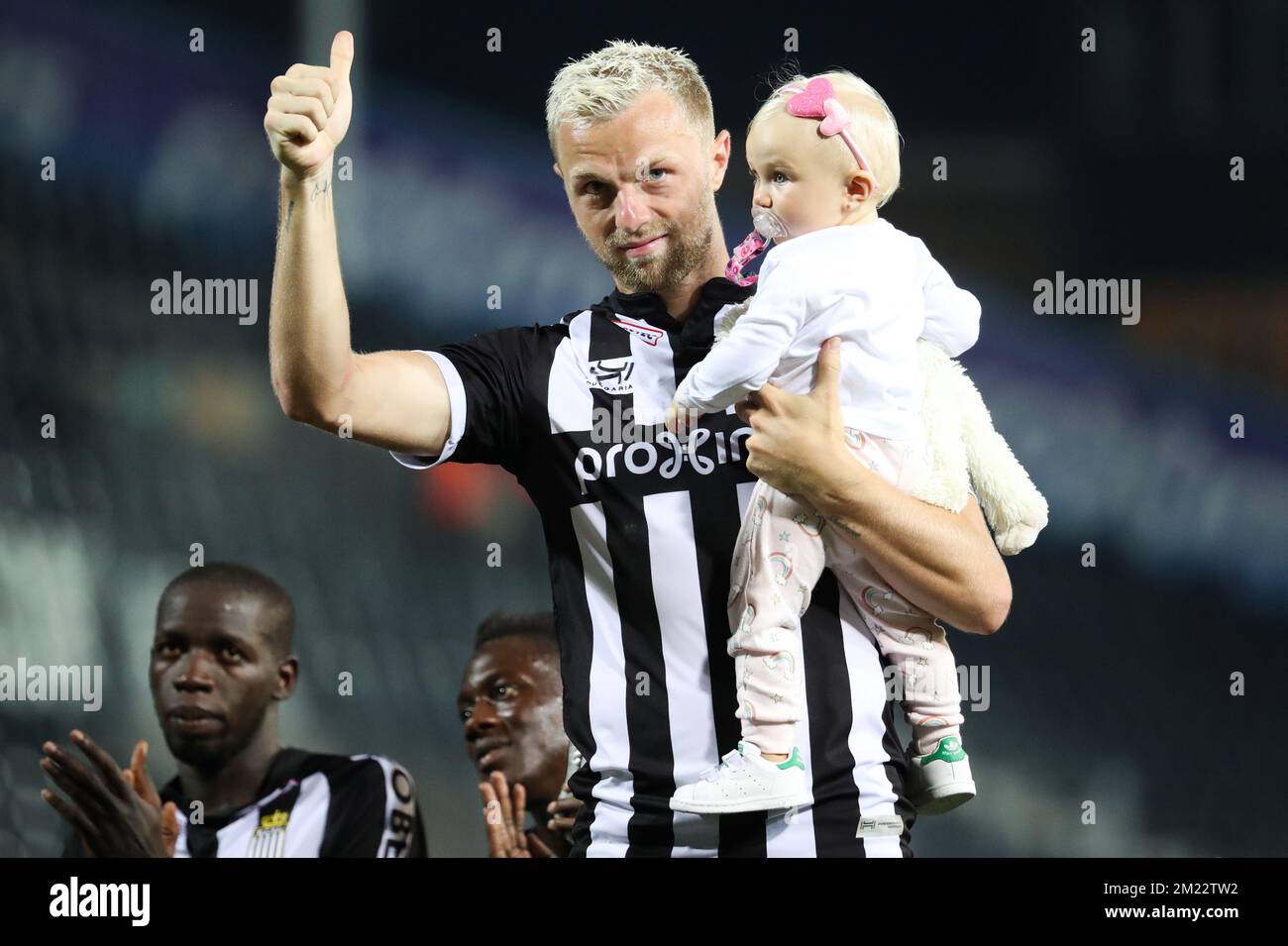 Charleroi's David Pollet and and his daughter Louna celebrate after ...