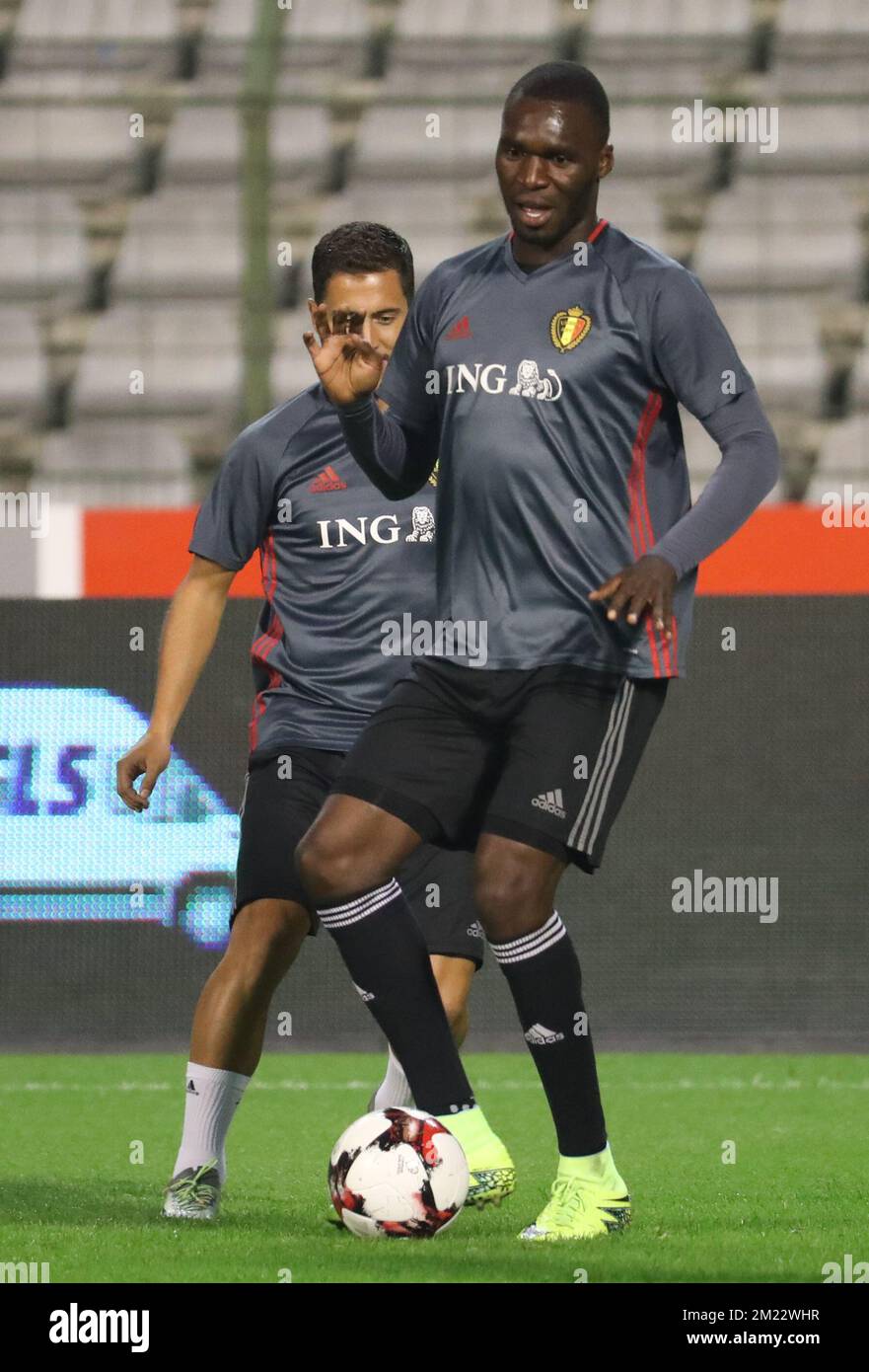 Belgium's Christian Benteke pictured in action during a training session of Belgian national ...