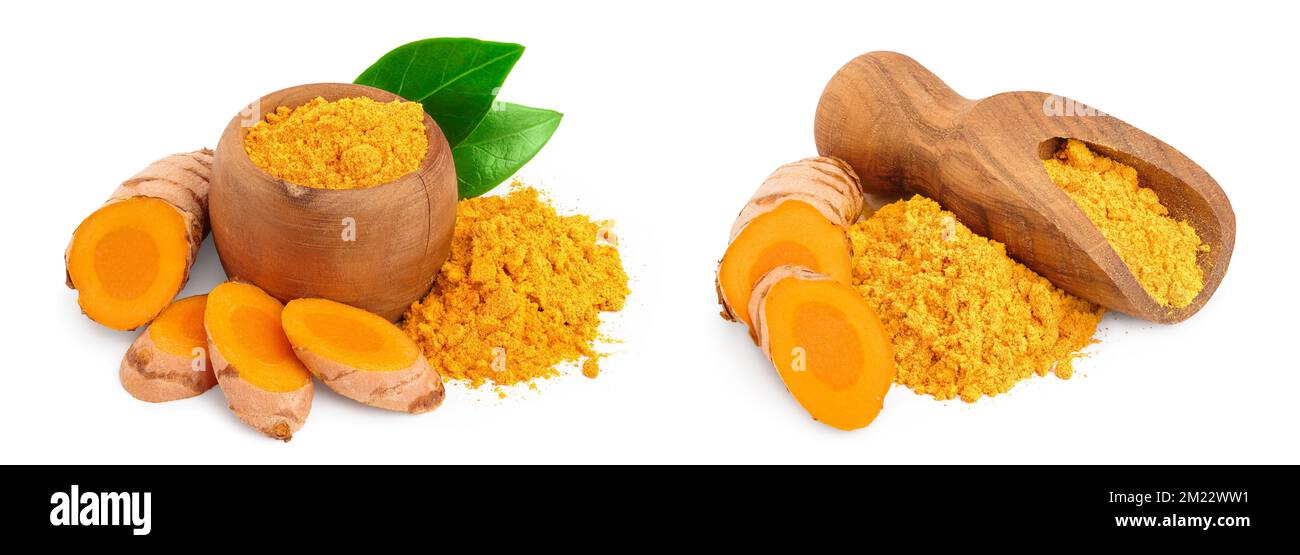 turmeric root and powder isolated on white background close up Stock ...