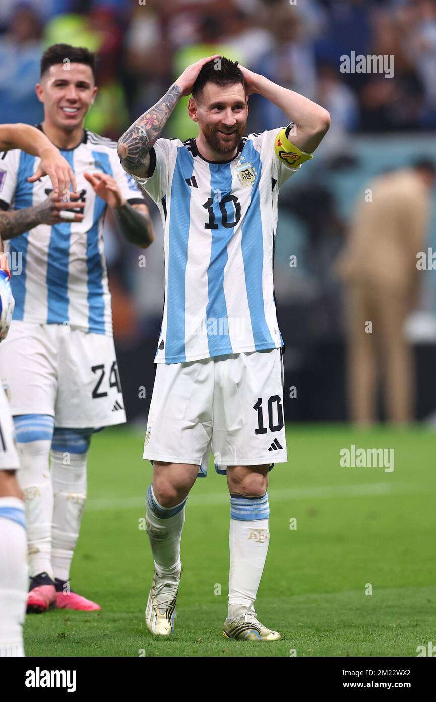Doha, Qatar, 13th December 2022. Lionel Messi of Argentina celebrates ...