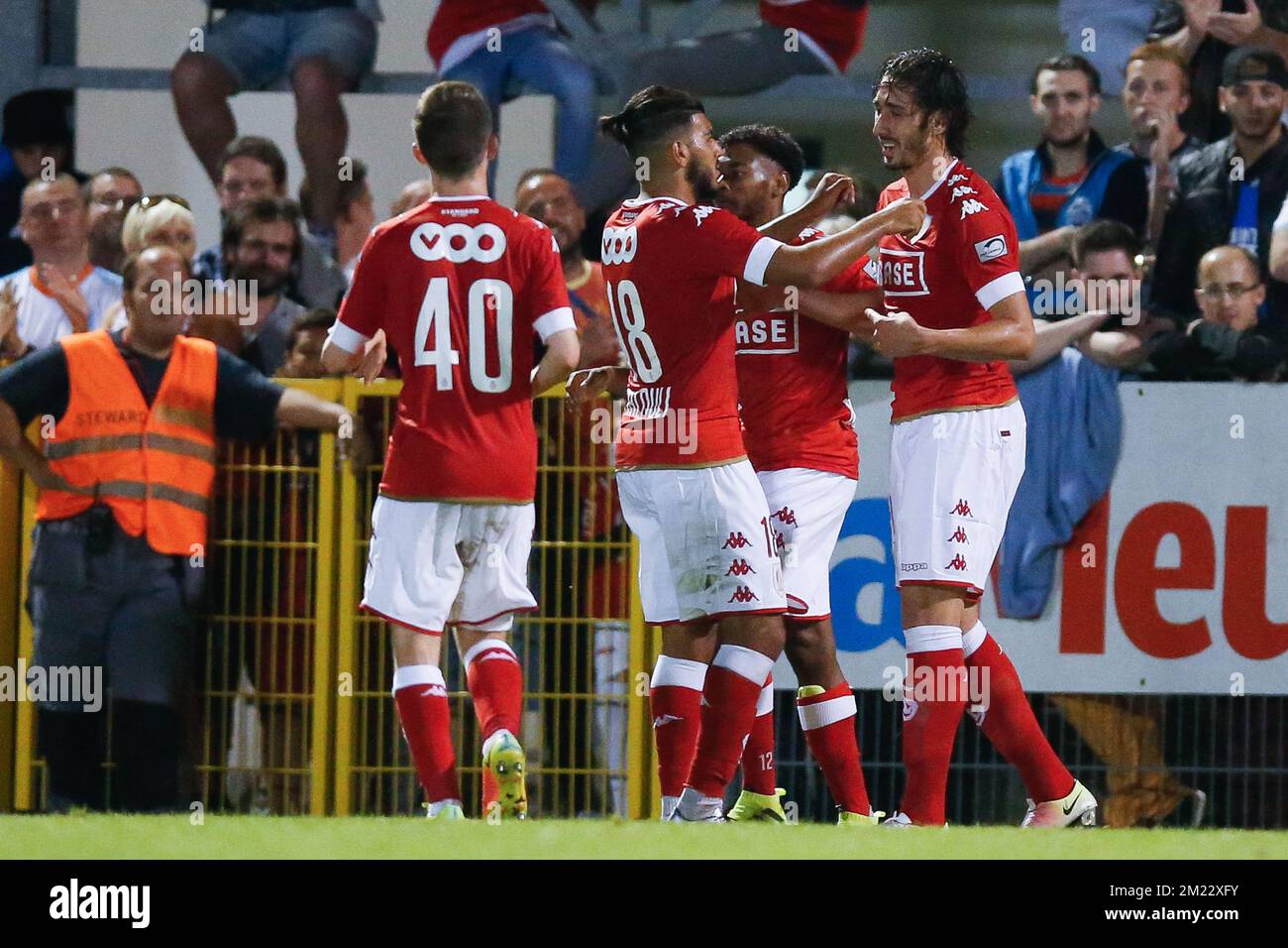 Standard's Isaac Belfoudil celebrates after scoring during a gala ...