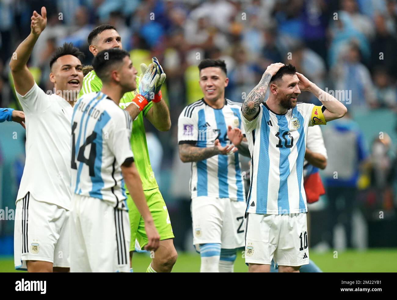 Argentina's Lionel Messi celebrates progression to the final following ...
