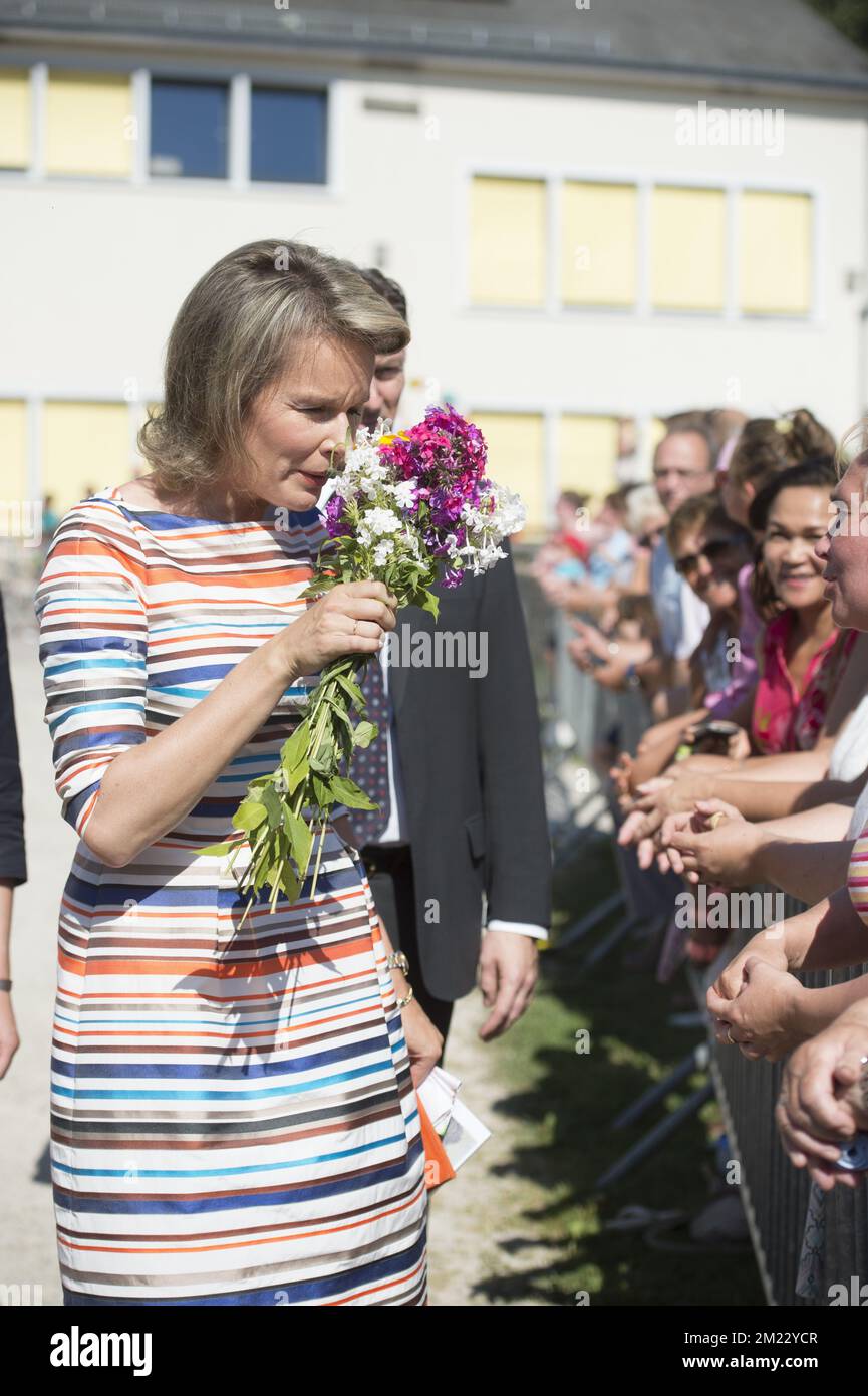 Queen Mathilde of Belgium pictured during a visit to the city of Libin ...