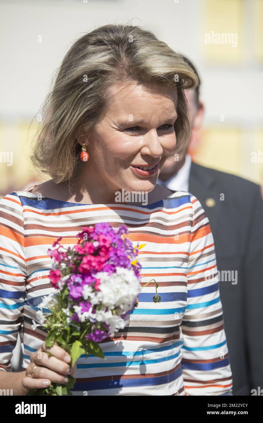 Queen Mathilde of Belgium pictured during a visit to the city of Libin ...