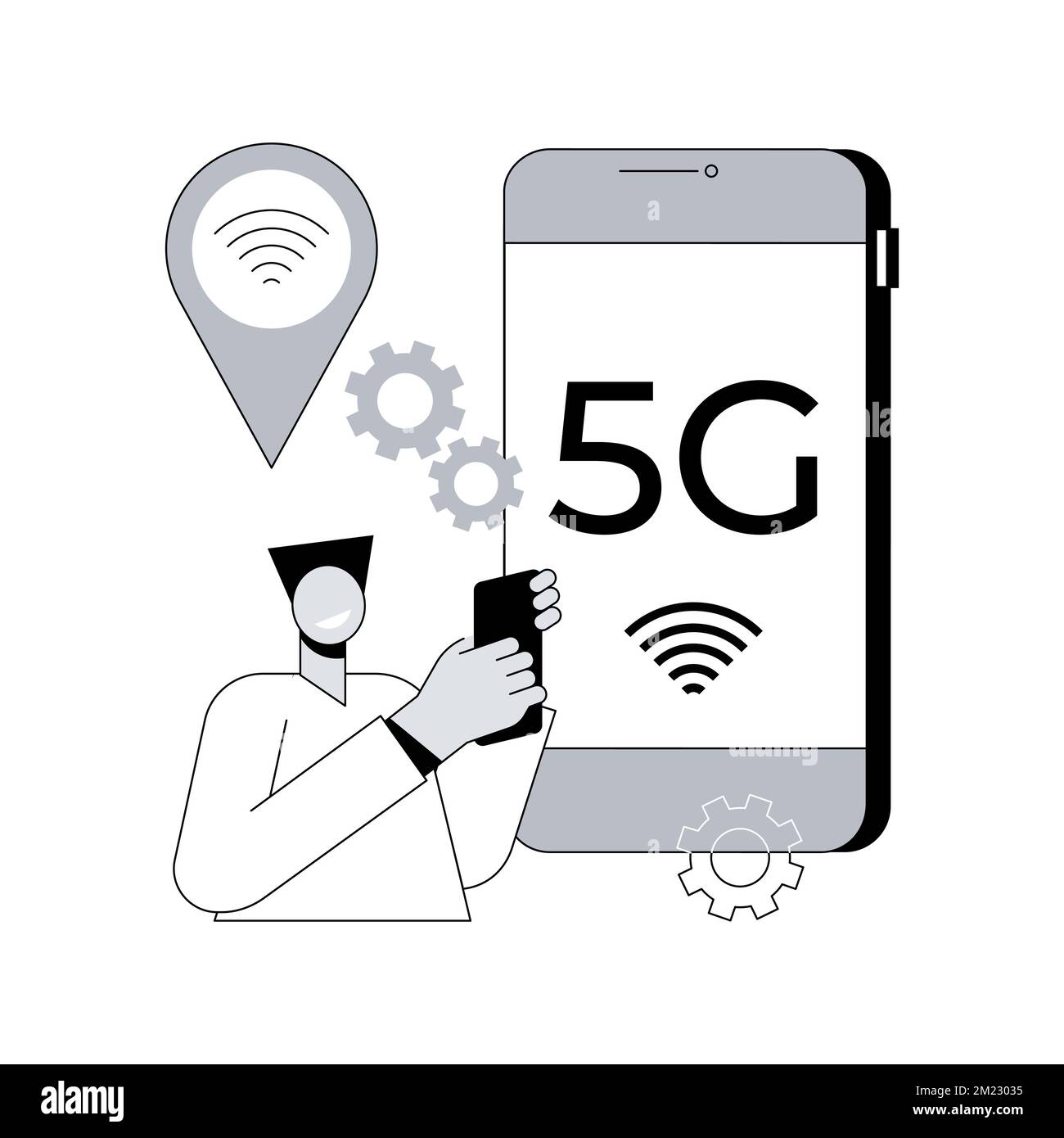 Mobile phones 5G network abstract concept vector illustration. Mobile ...