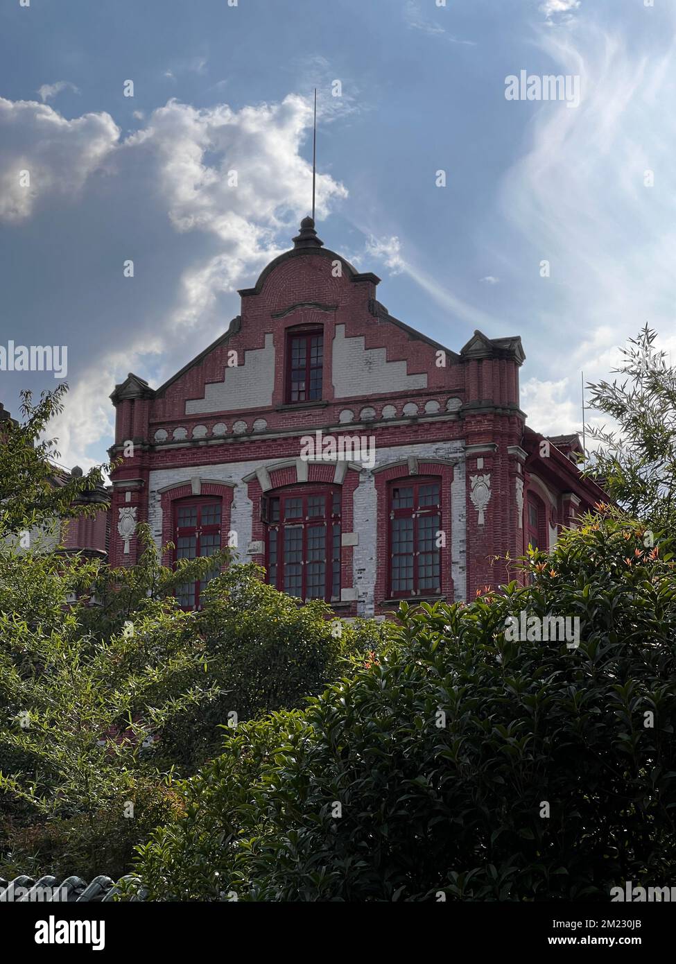 A beautiful closeup view of an old library building facade in Xuhui ...