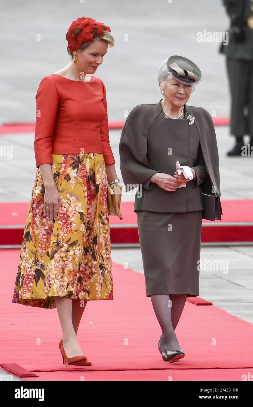 Queen Mathilde of Belgium and Japanese Empress Michiko pictured during ...