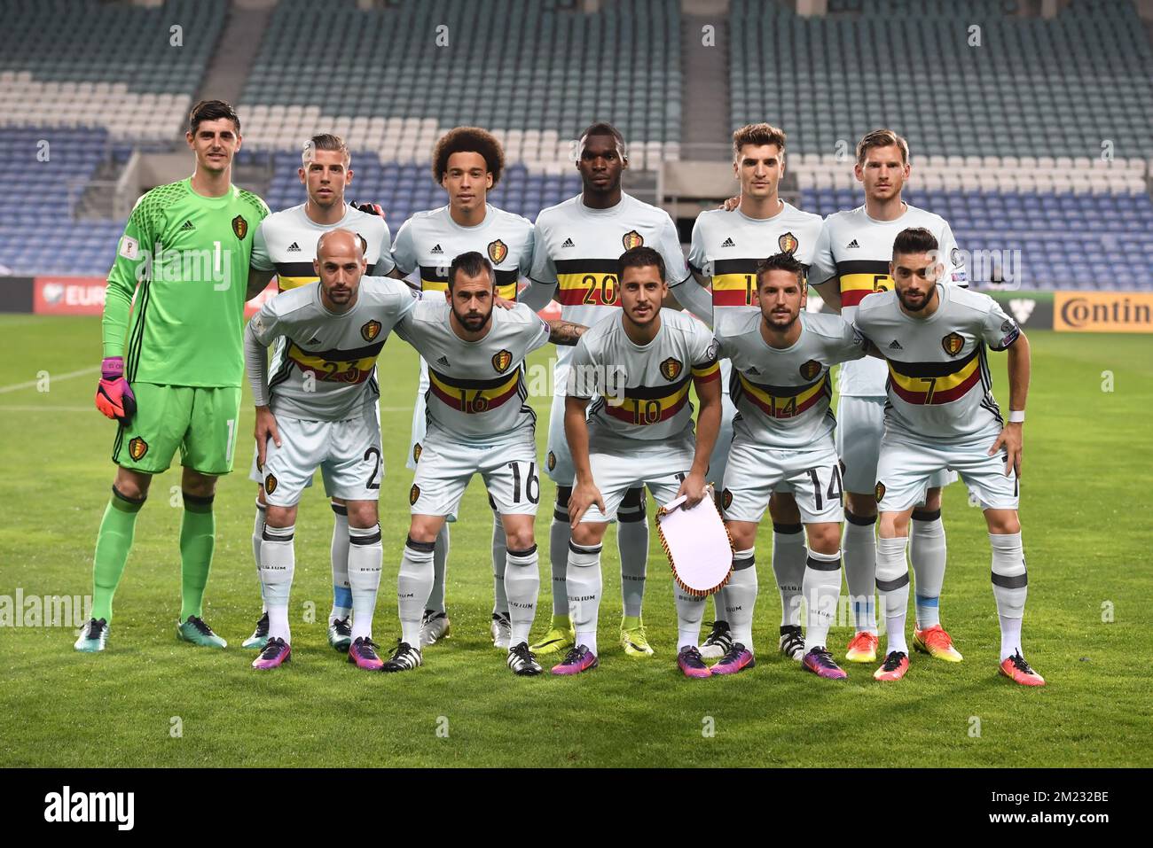 Belgium's goalkeeper Thibaut Courtois, Belgium's Toby Alderweireld ...
