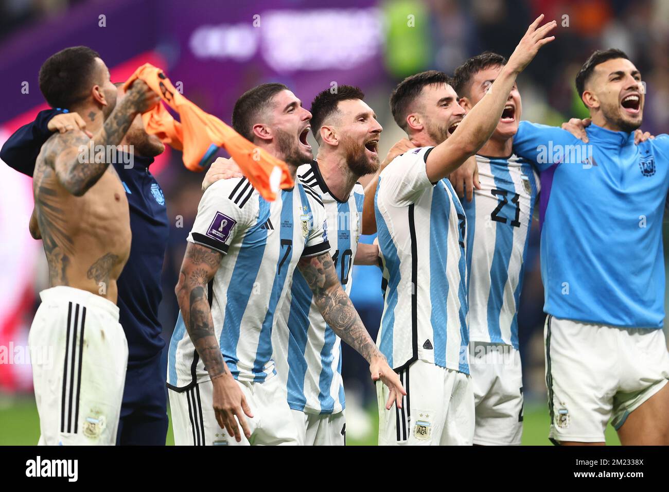 Doha, Qatar. 13th Dec, 2022. Argentina celebrate at full-time following ...