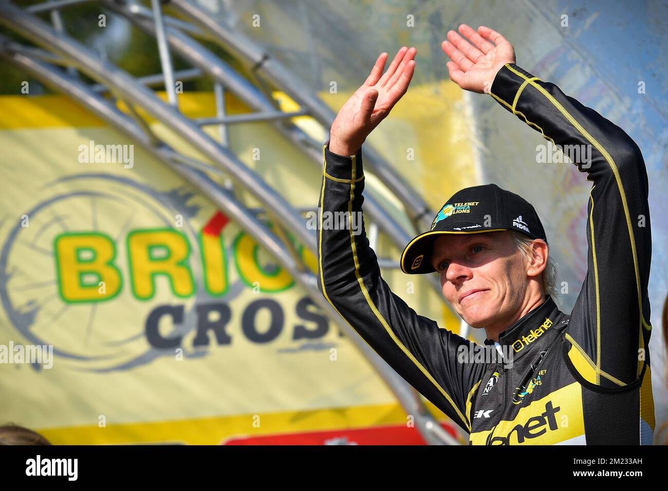 Belgian Ellen Van Loy celebrates on the podium after the women's elite ...