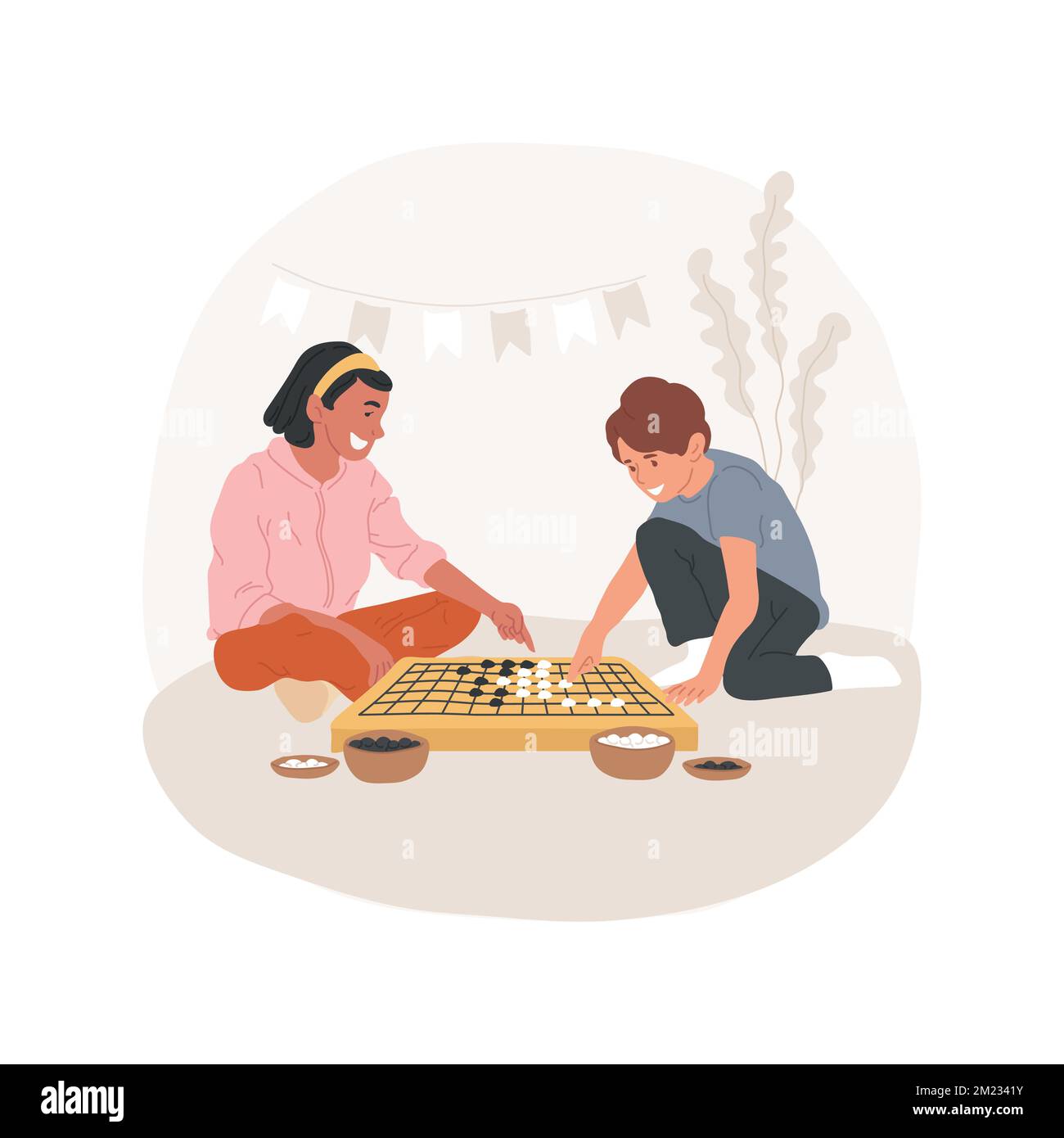 Go isolated cartoon vector illustration. Smiling boy and girl playing ...